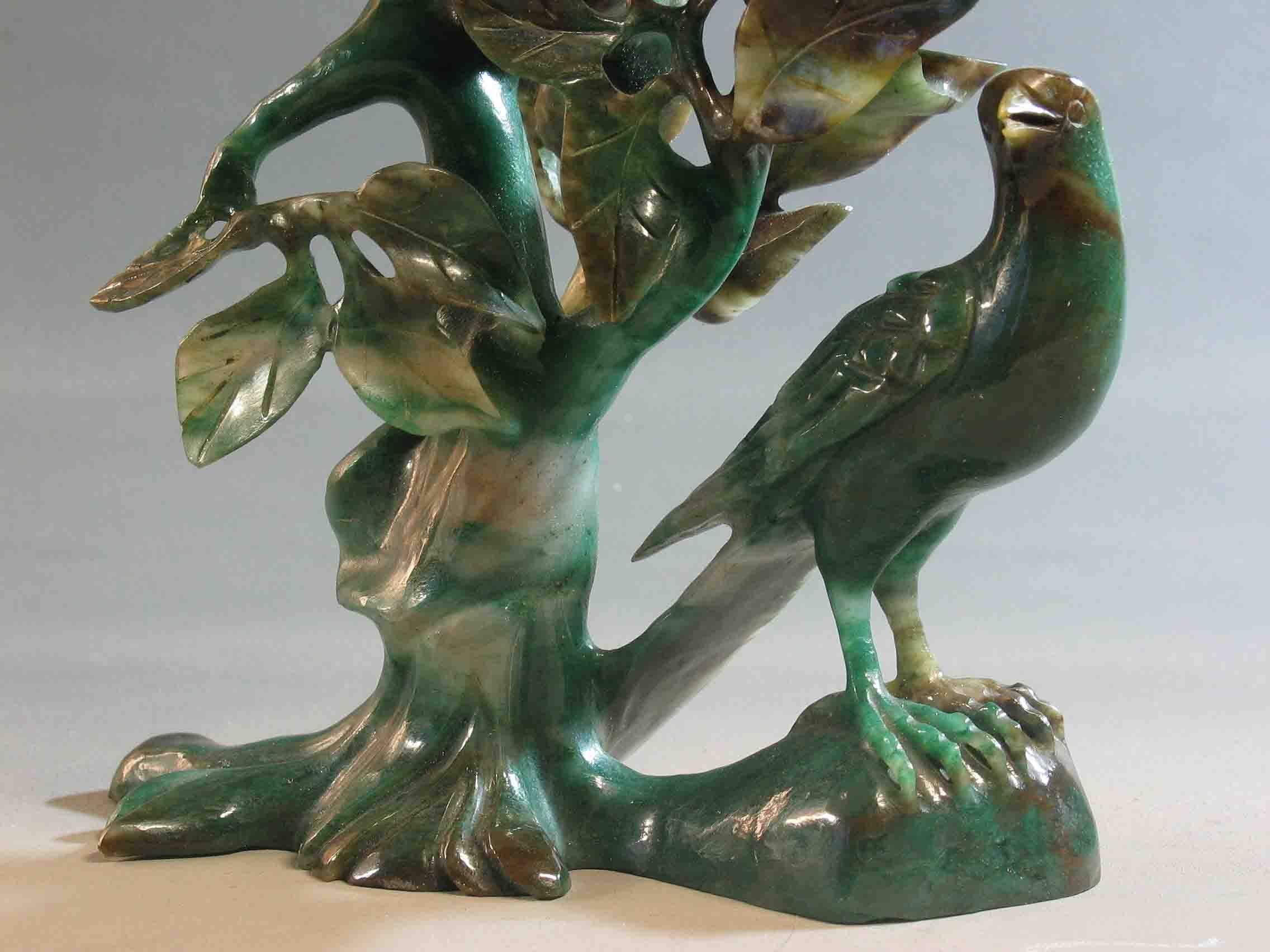 Chinese Mottled Green Jade Bird Grouping at 1stDibs