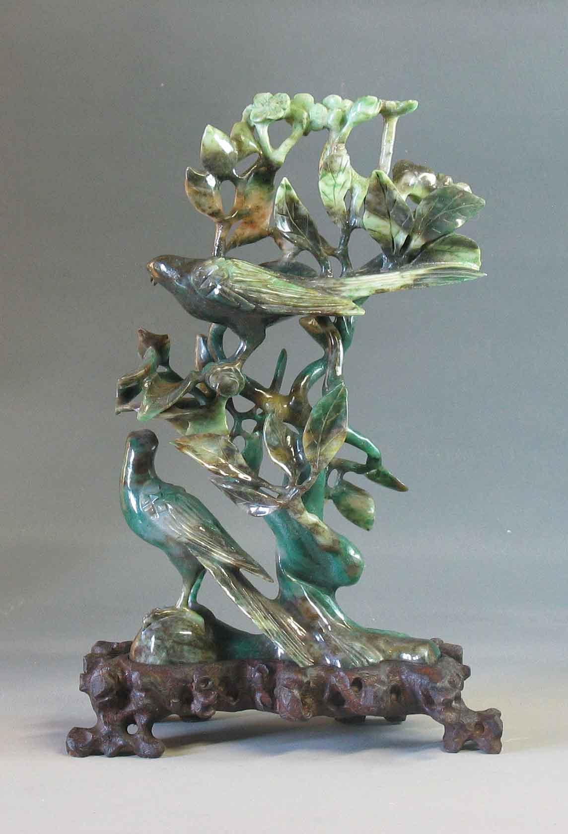 Chinese Mottled Green Jade Bird Grouping at 1stDibs
