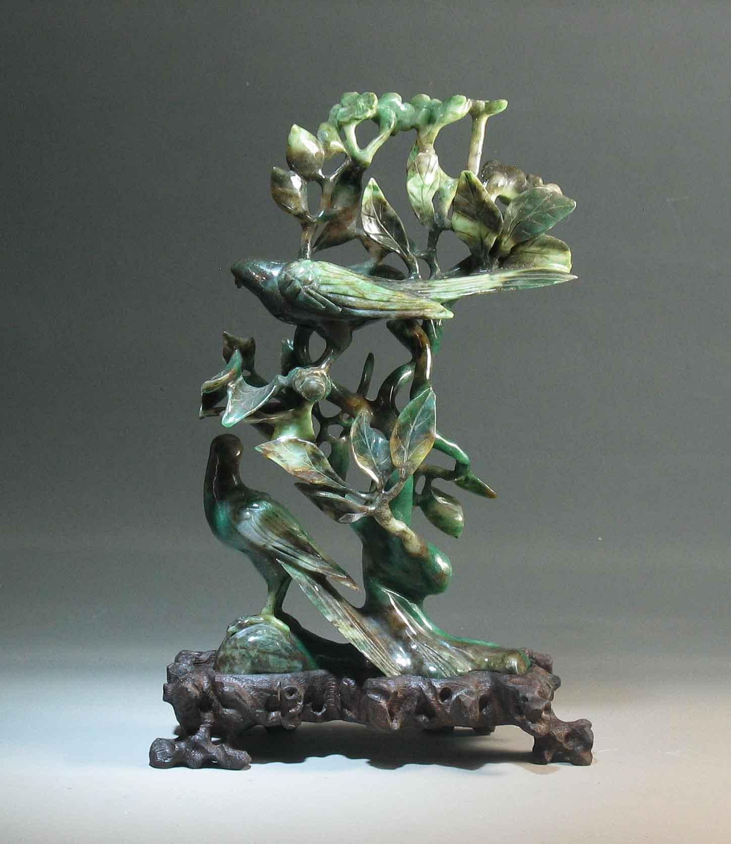 Chinese Mottled Green Jade Bird Grouping at 1stDibs