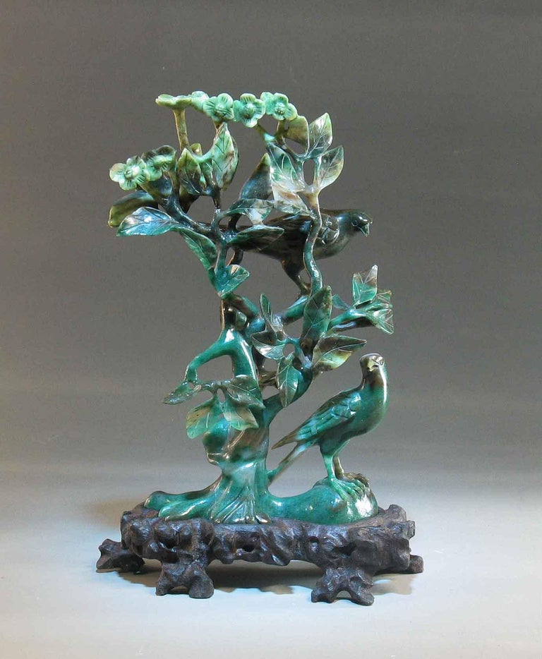 Chinese Mottled Green Jade Bird Grouping at 1stDibs