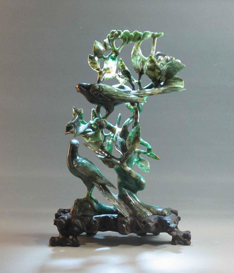 Chinese Mottled Green Jade Bird Grouping at 1stDibs