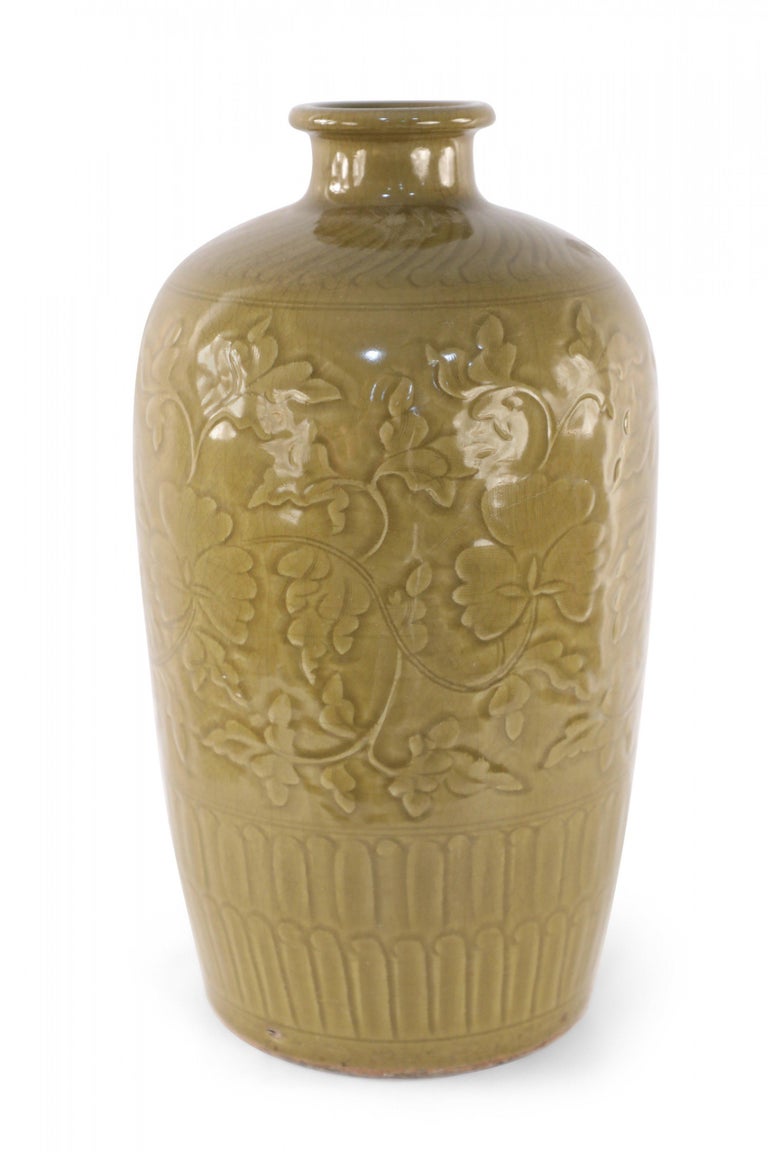 Chinese Mustard Colored and Tonal Patterned Meiping Porcelain Vase For ...