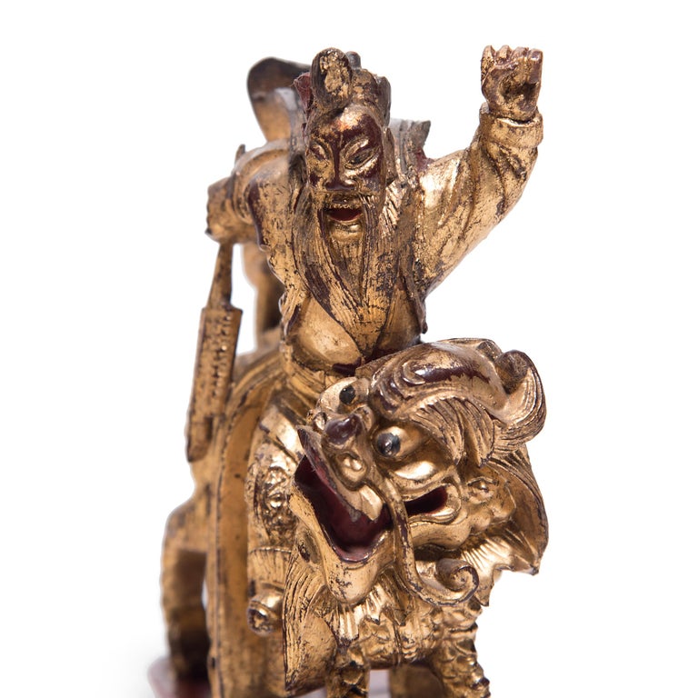 Chinese Mythical Gilt Figure with Divine Steed, circa 1850 at 1stDibs