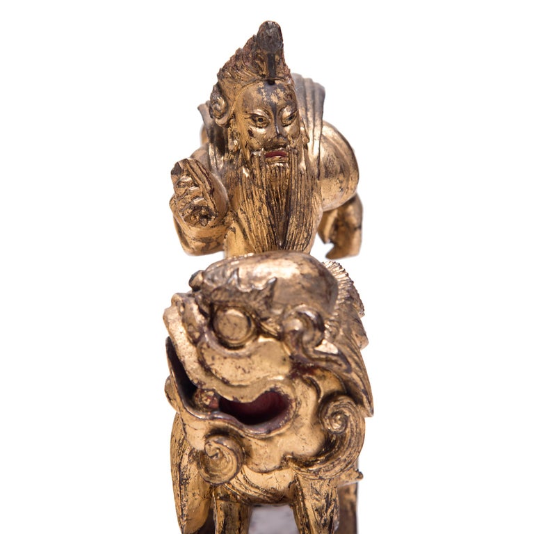 Chinese Mythical Gilt Figure with Divine Steed, circa 1850 at 1stDibs