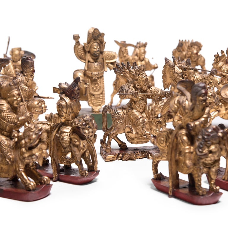 Chinese Mythical Gilt Figure with Divine Steed, circa 1850 at 1stDibs