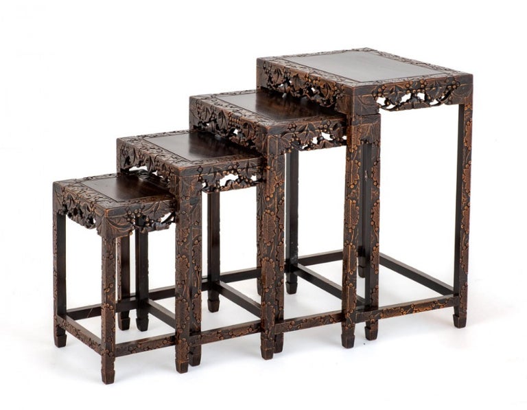 Chinese Nest Tables Hardwood Antique Quartetto For Sale at 1stDibs