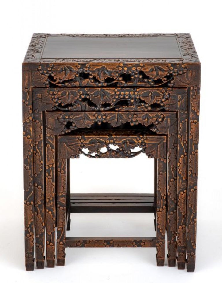 Chinese Nest Tables Hardwood Antique Quartetto For Sale at 1stDibs