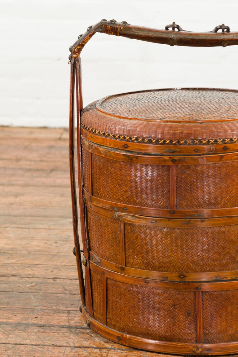 Chinese Nested Bamboo and Rattan Food Basket with Calligraphy and Iron ...
