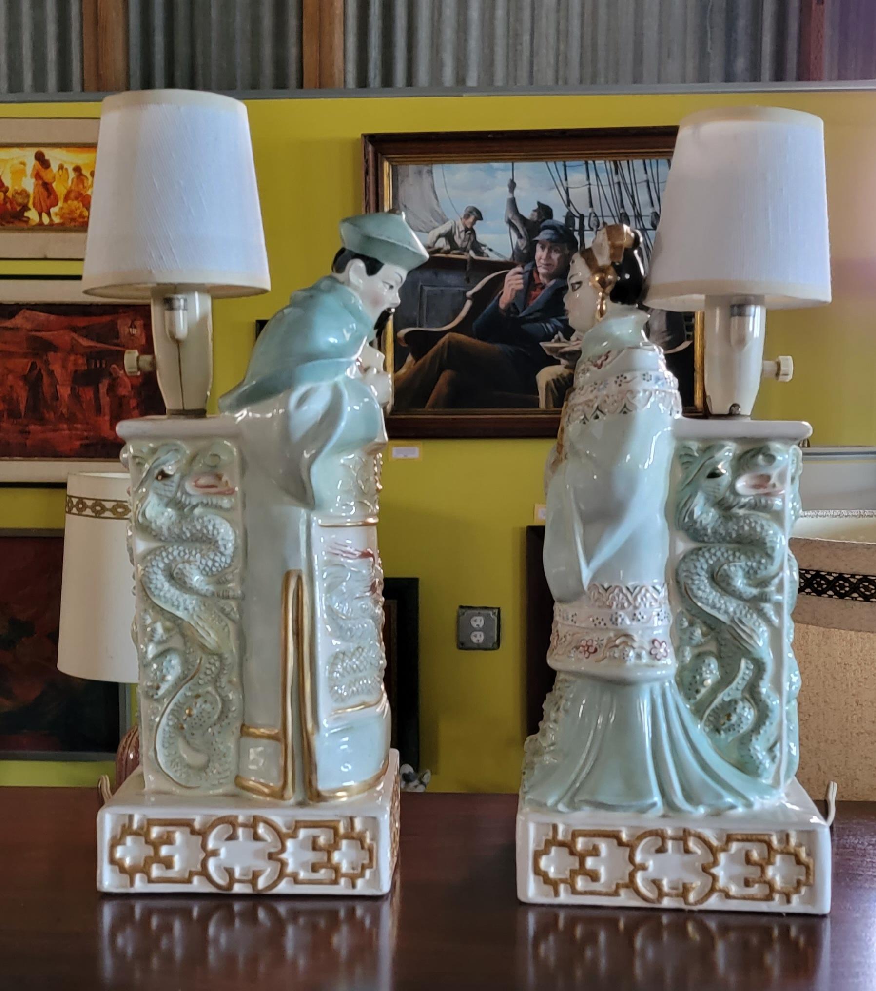 Chinese Nobility Figurative Ceramic Table Lamps For Sale at 1stDibs
