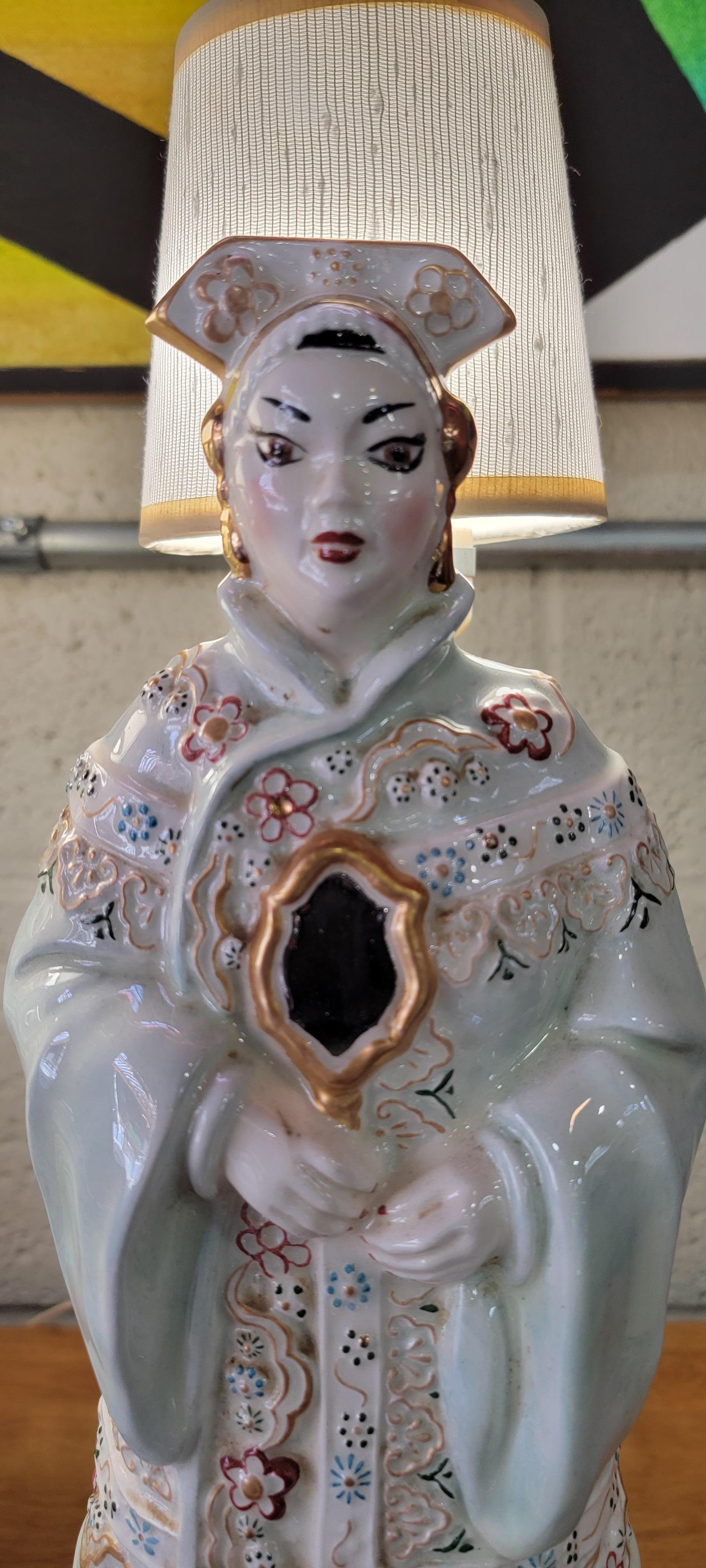 Chinese Nobility Figurative Ceramic Table Lamps For Sale at 1stDibs