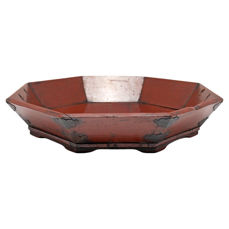 Chinese Octagonal Red Lacquer Tray, C. 1870 For Sale at 1stDibs