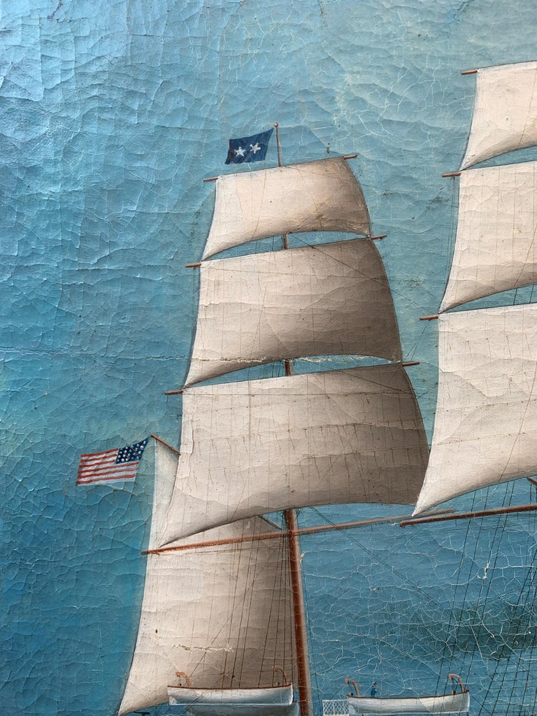Chinese Oil Painting of American Navy Ship, USS Lancaster, 19th Century ...