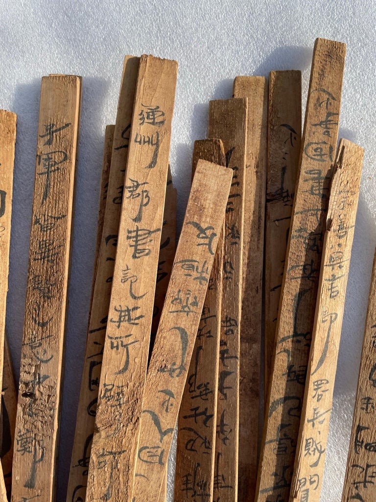 Chinese Old Bamboo Slips with Calligraphy Jiandu, 59 Piece Collection ...