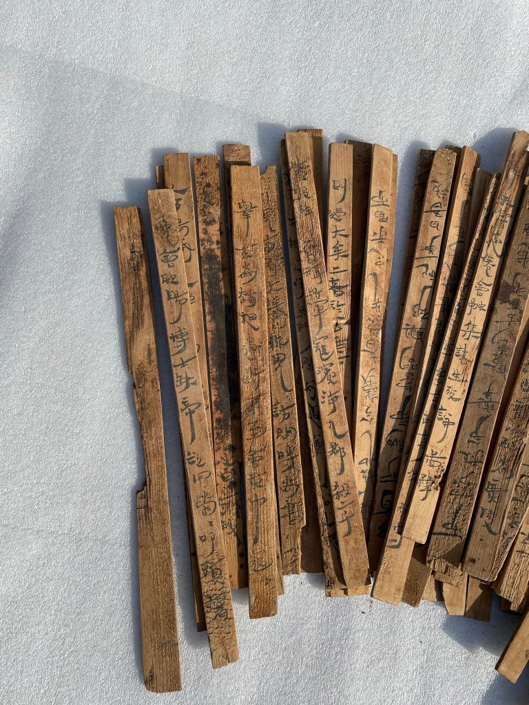 Chinese Old Bamboo Slips with Calligraphy Jiandu, 59 Piece Collection ...