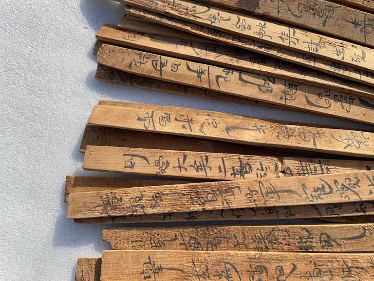 Chinese Old Bamboo Slips with Calligraphy Jiandu, 59 Piece Collection ...