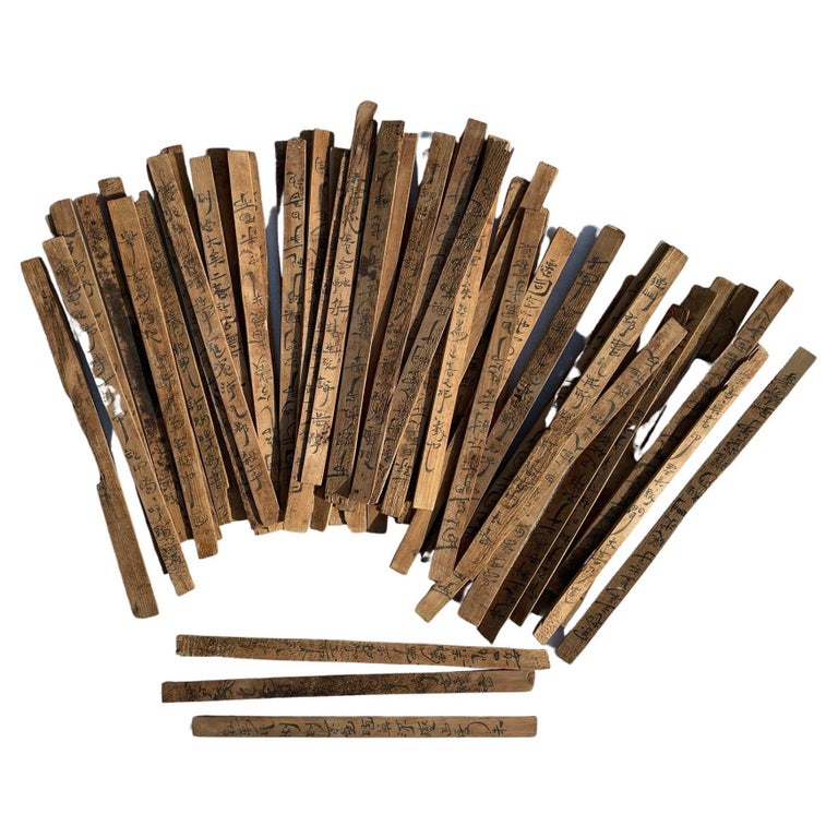 Chinese Old Bamboo Slips with Calligraphy Jiandu, 59 Piece Collection ...