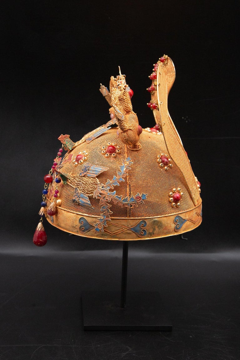 Chinese Opera Theatre Headdress, Ears, Dragons, Ruby at 1stDibs