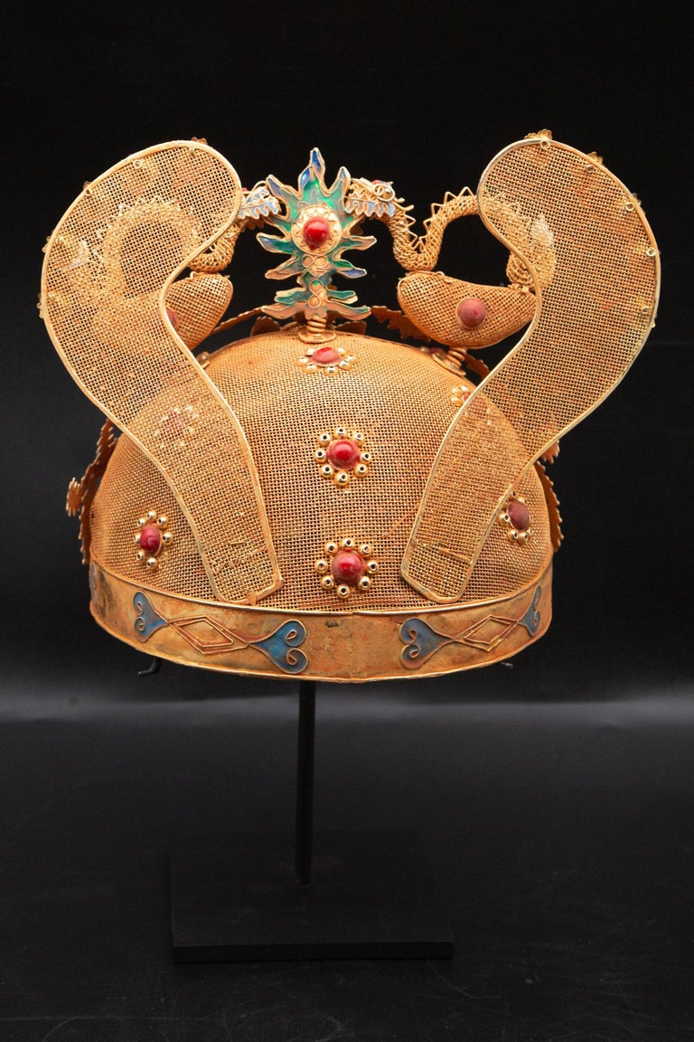 Chinese Opera Theatre Headdress, Ears, Dragons, Ruby at 1stDibs