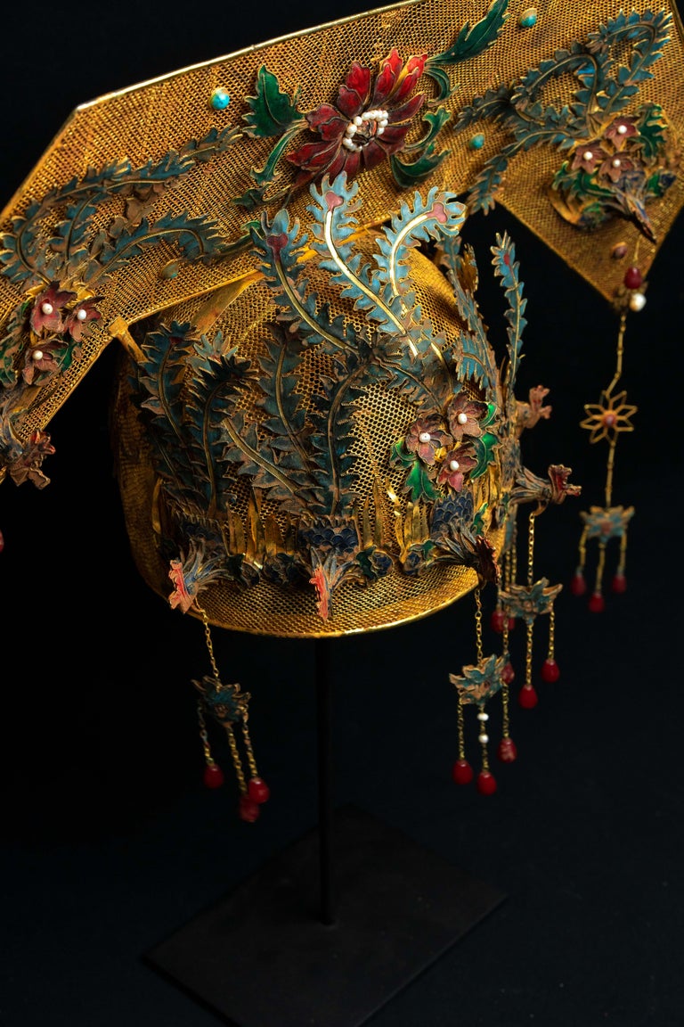 Chinese Opera Theatre Headdress, Rose Fan at 1stDibs
