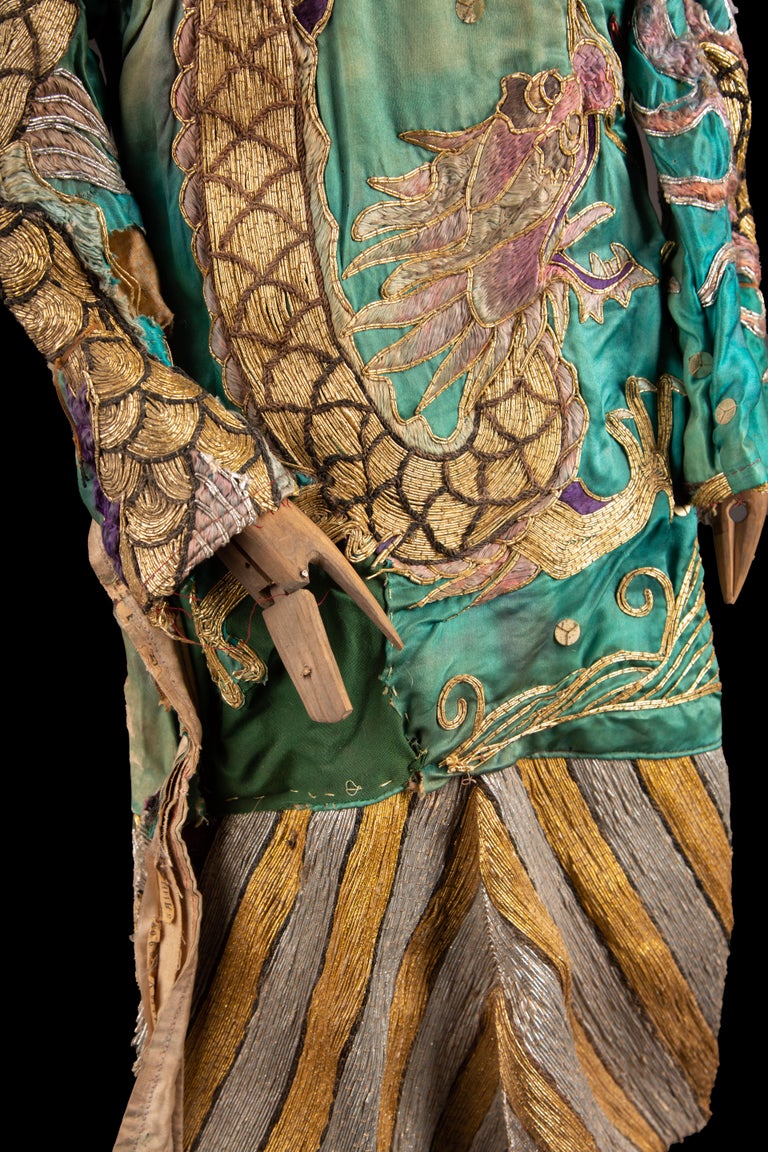 Chinese Opera Theatre Marionette, Green Silk Robe, Pink Pom Poms For ...