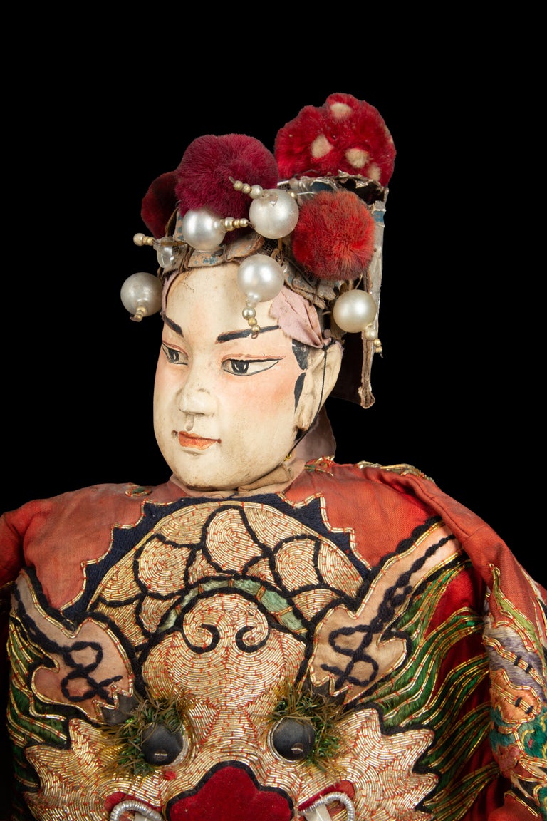 Chinese Opera Theatre Marionette, Red Silk Robe, Pink Pom Poms For Sale ...
