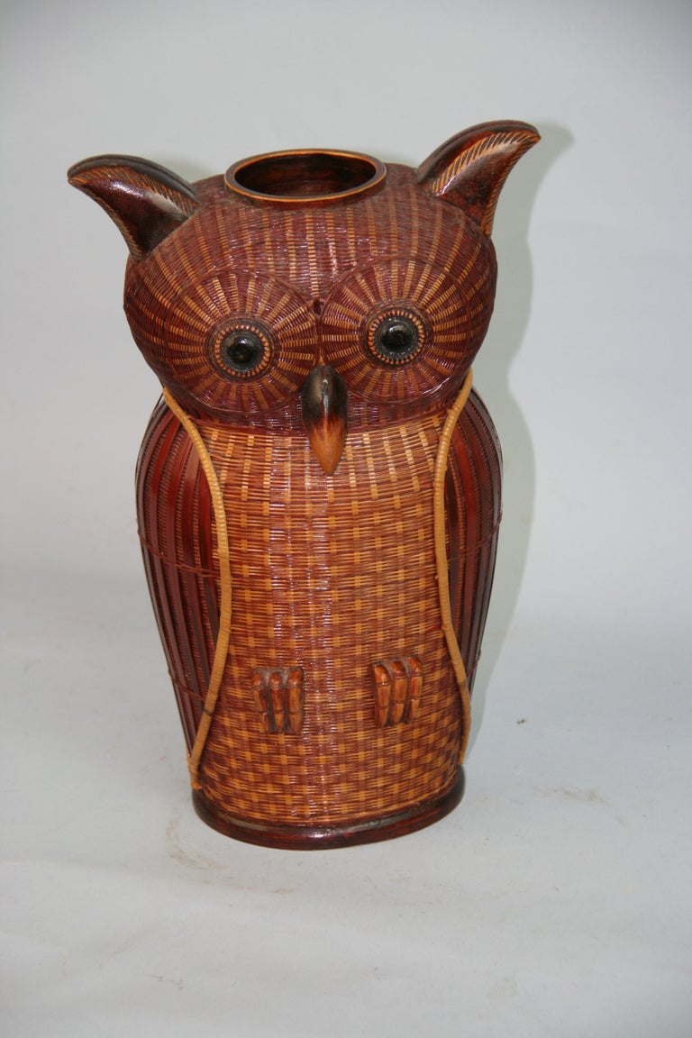 Chinese. Owl Vase, Wicker over Ceramic, Two Sided, 1960's For Sale at ...