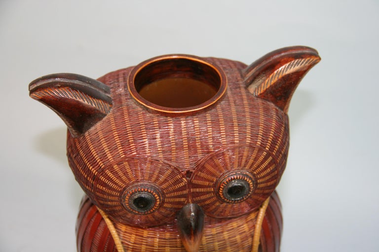 Chinese. Owl Vase, Wicker over Ceramic, Two Sided, 1960's For Sale at ...