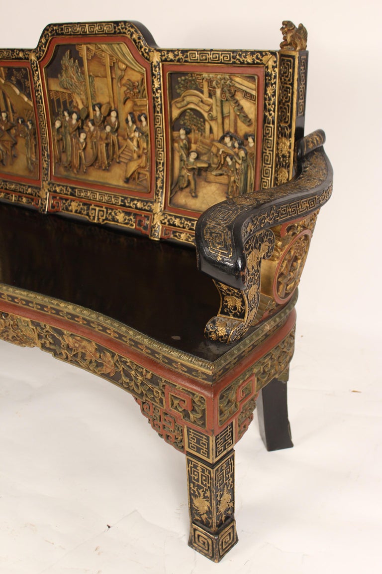 Chinese Painted and Gilt Decorated Bench For Sale at 1stDibs