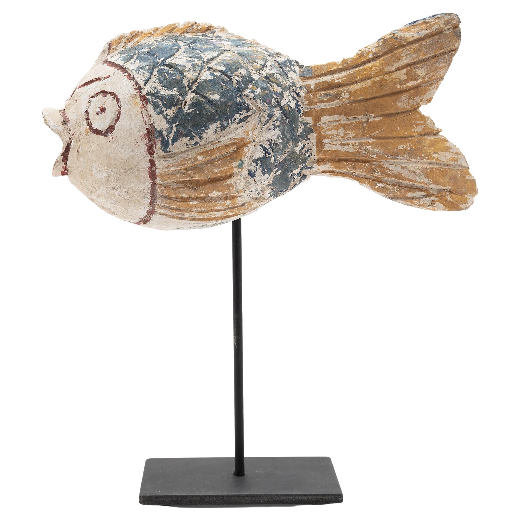 Pair of Chinese Painted Lucky Fish Sculptures at 1stDibs