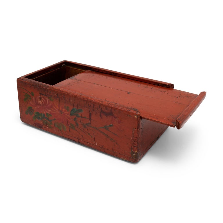 Chinese Painted Orange Lacquer Box, c. 1850 For Sale at 1stDibs