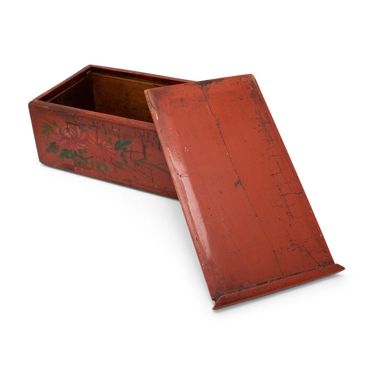 Chinese Painted Orange Lacquer Box, c. 1850 For Sale at 1stDibs