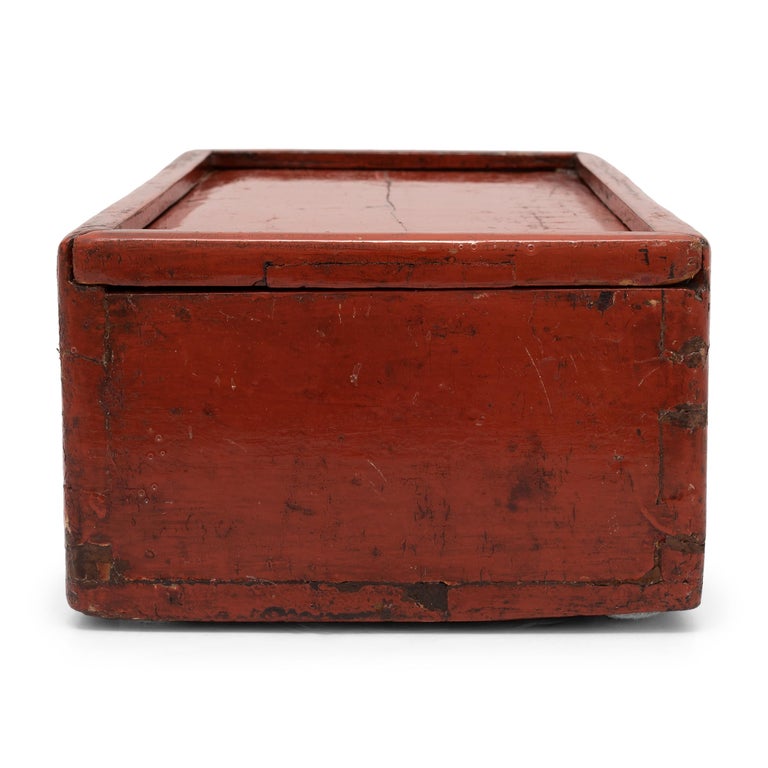 Chinese Painted Orange Lacquer Box, c. 1850 For Sale at 1stDibs