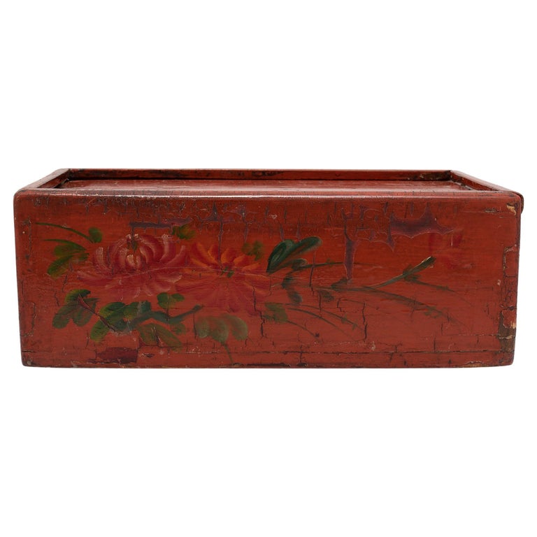 Chinese Painted Orange Lacquer Box, c. 1850 For Sale at 1stDibs
