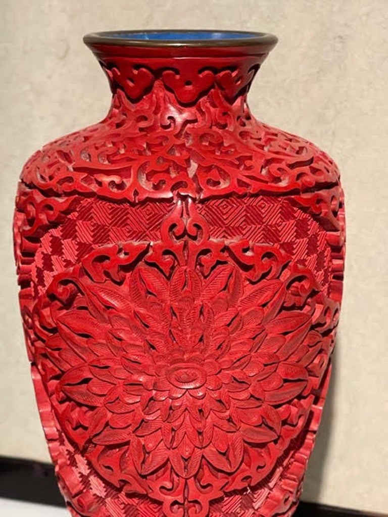 Chinese Pair of Cinnabar Vases at 1stDibs | chinese cinnabar vase