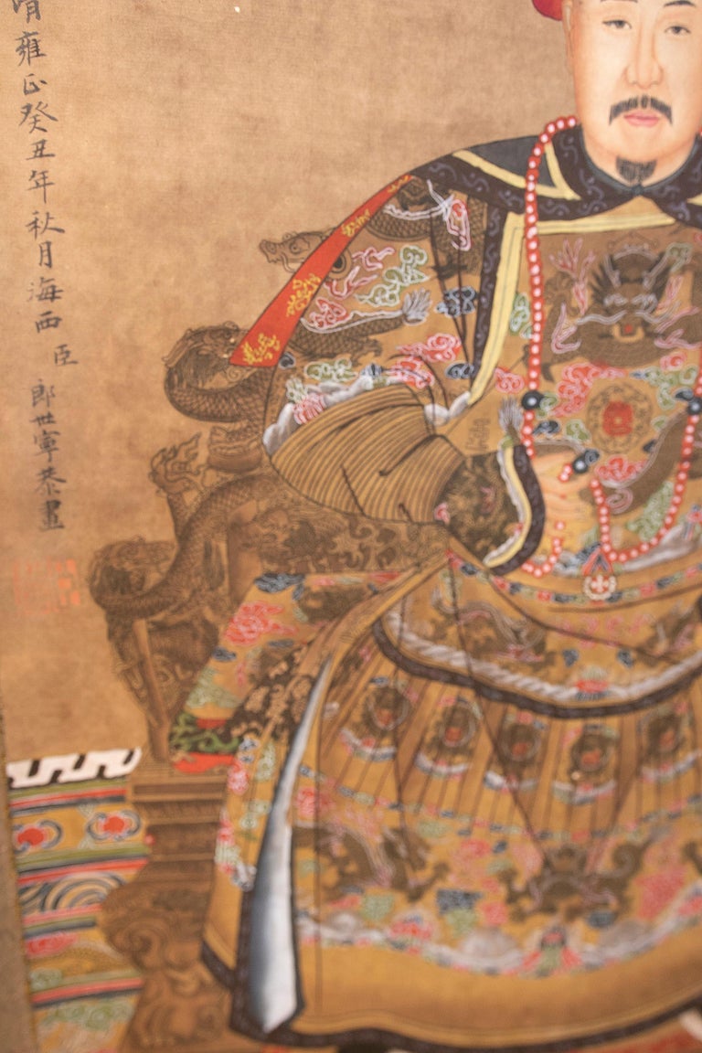 Chinese Pair of Hand Painted Posters of King and Queen Sitting on ...