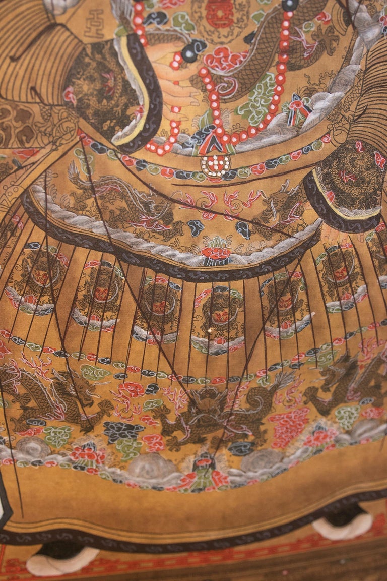 Chinese Pair of Hand Painted Posters of King and Queen Sitting on ...