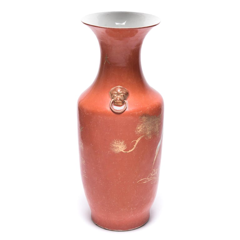Chinese Persimmon Crane Phoenix Tail Vase at 1stDibs