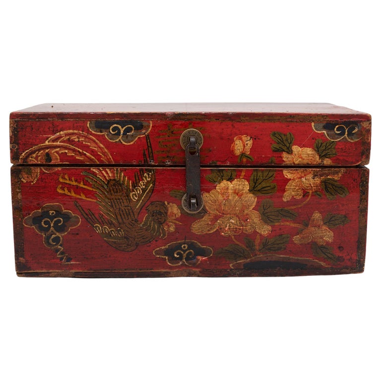 Chinese Phoenix and Peony Painted Treasure Box, c. 1900 at 1stDibs