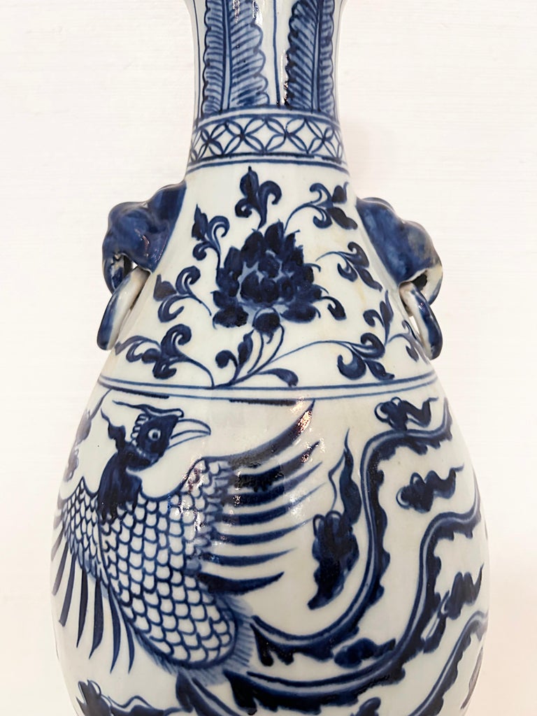 Chinese Porcelain Blue and White Phoenix Bird Vase on Carved Stand For ...