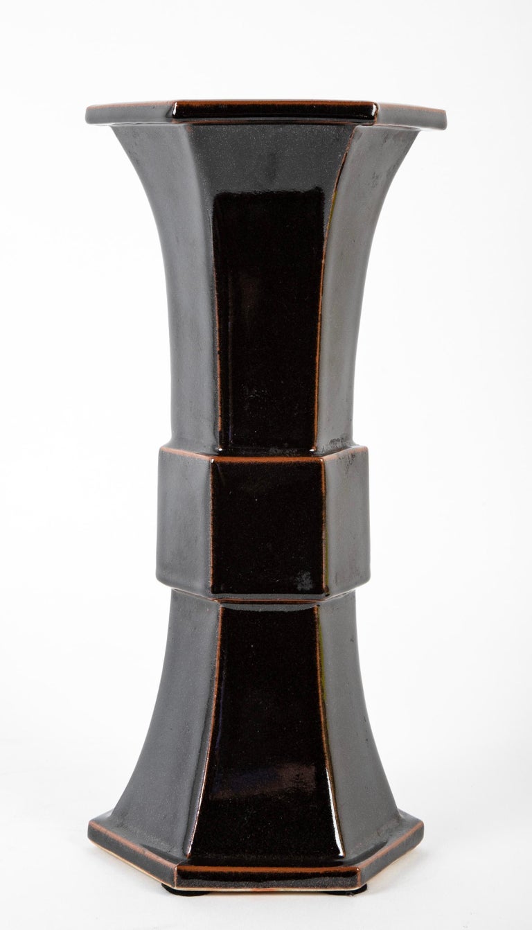 Chinese Porcelain Gu Form Hexagonal Vase with Chocolate Glaze For Sale ...