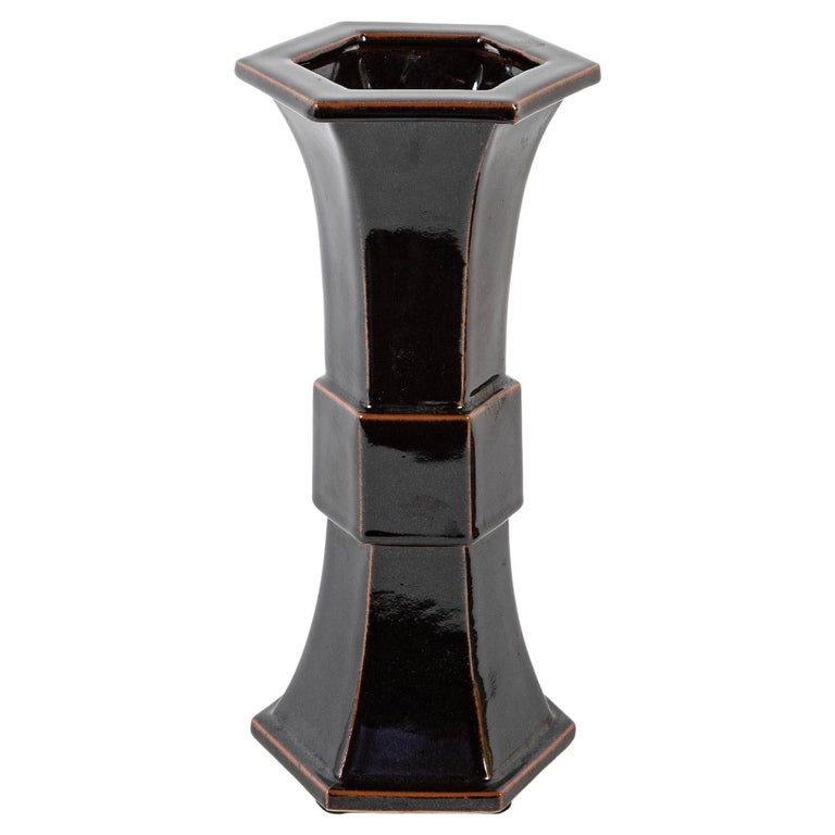 Chinese Porcelain Gu Form Hexagonal Vase with Chocolate Glaze For Sale ...