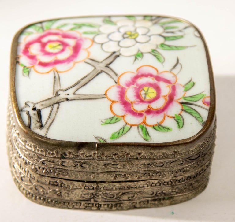 Chinese Porcelain Shard Box Oriental Decorative Nickel Silver Box For ...