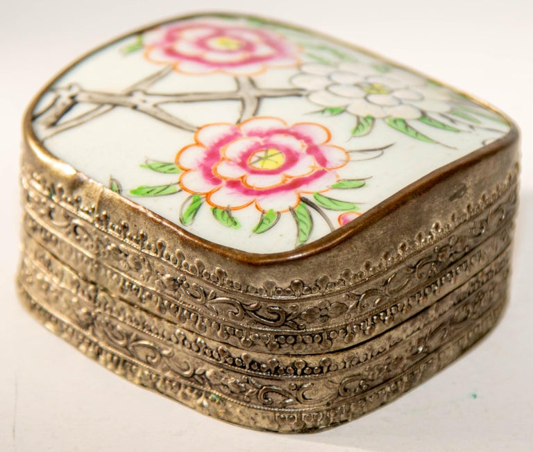Chinese Porcelain Shard Box Oriental Decorative Nickel Silver Box For ...