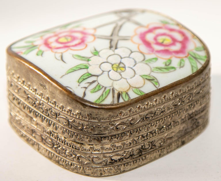Chinese Porcelain Shard Box Oriental Decorative Nickel Silver Box For ...