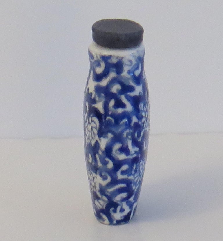 Chinese Porcelain Snuff Bottle Blue and White Hand Painted, Circa 1940 ...
