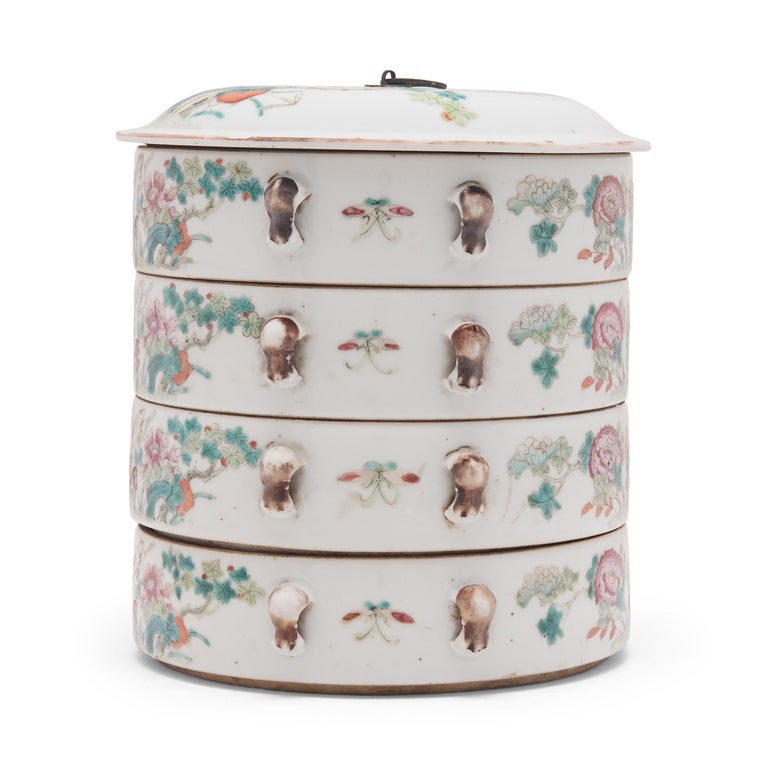 Chinese Porcelain Stacking Box with Deer and Crane, c. 1920s For Sale ...