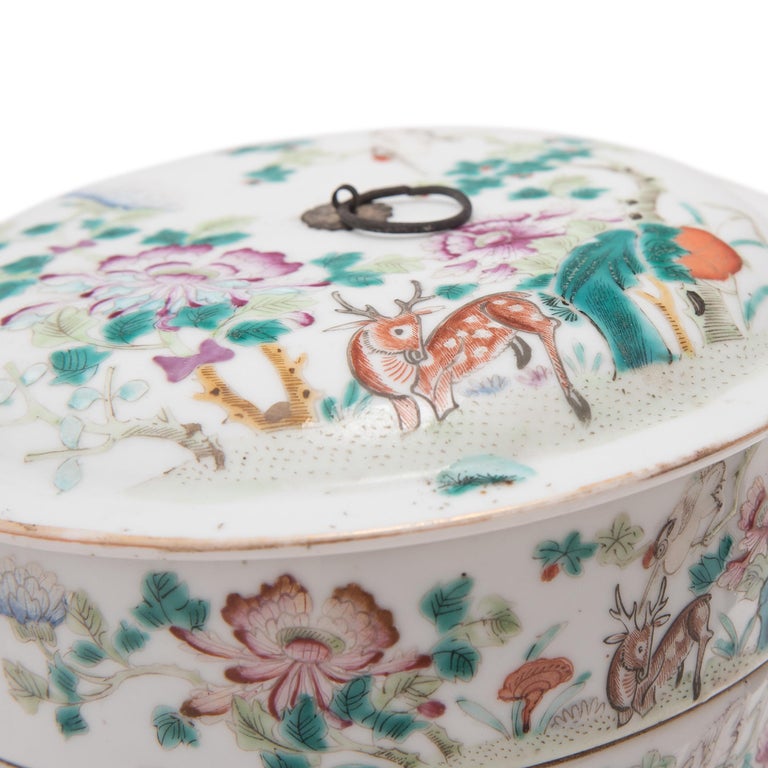 Chinese Porcelain Stacking Box with Deer and Crane, c. 1920s For Sale ...