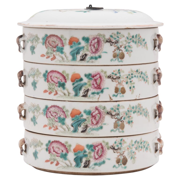 Chinese Porcelain Stacking Box with Deer and Crane, c. 1920s For Sale ...