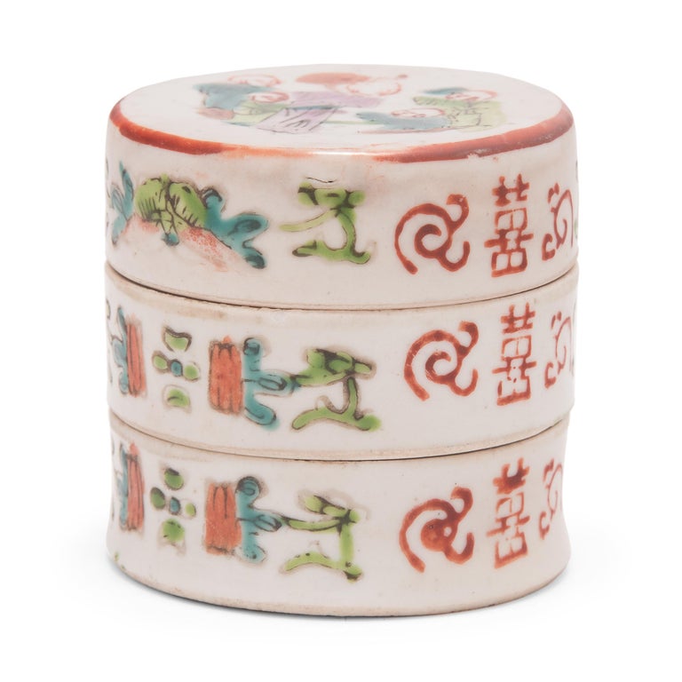 Chinese Porcelain Stacking Box with Scholarly Gathering, c. 1900 at 1stDibs