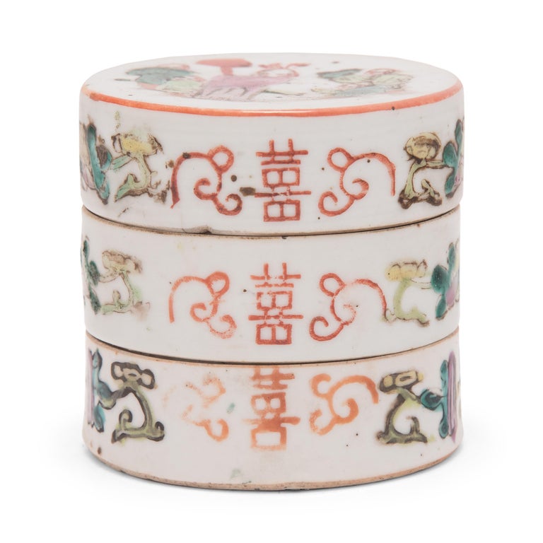 Chinese Porcelain Stacking Box with Scholarly Gathering, c. 1900 For ...